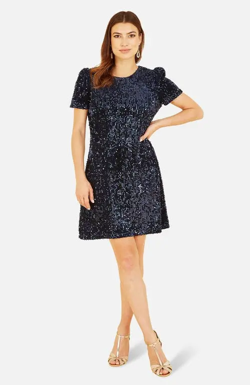 YUMI Sequin Tunic Mini Dress - Navy