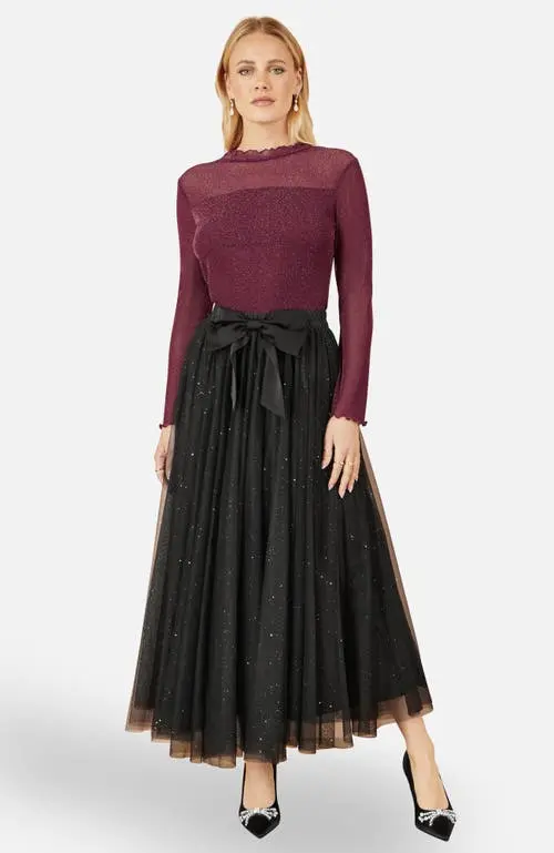 YUMI Satin Bow Sparkle Mesh Tulle Skirt
