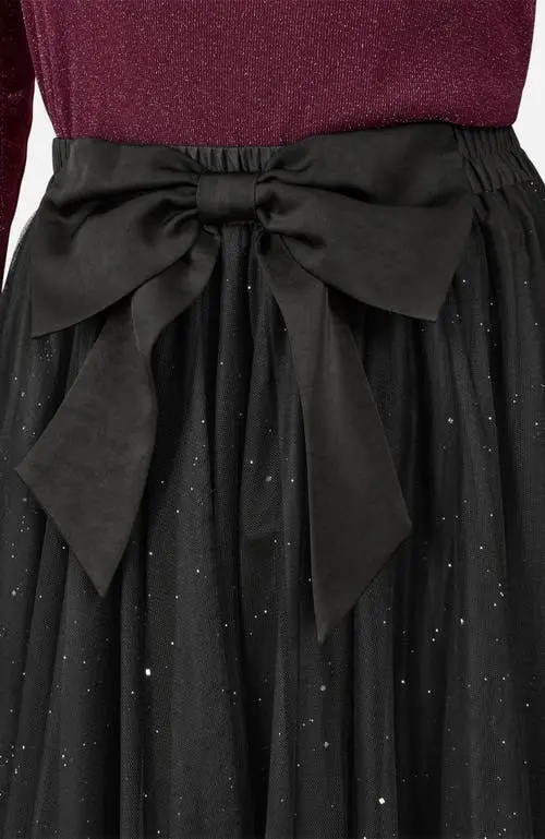 YUMI Satin Bow Sparkle Mesh Tulle Skirt
