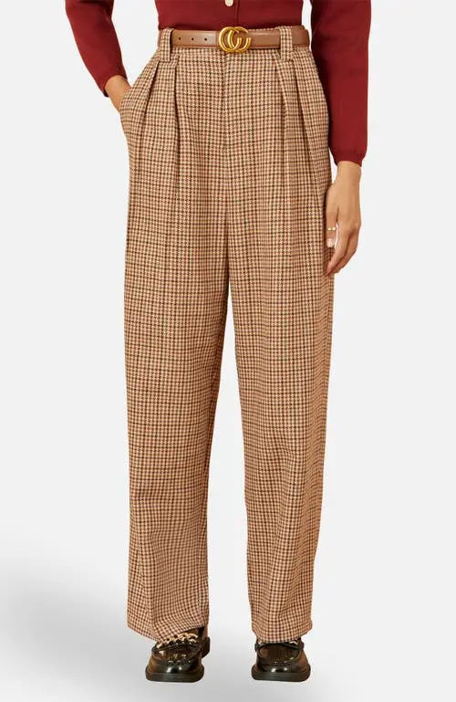 YUMI Check Wide Leg Trousers - Brown