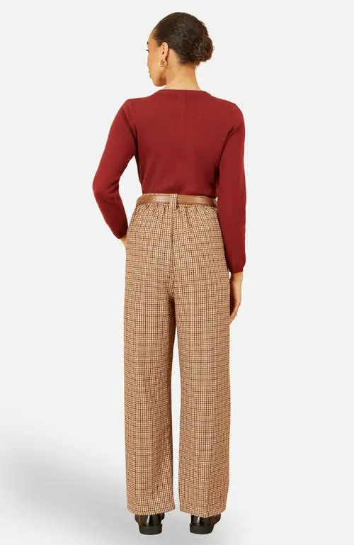 YUMI Check Wide Leg Trousers - Brown
