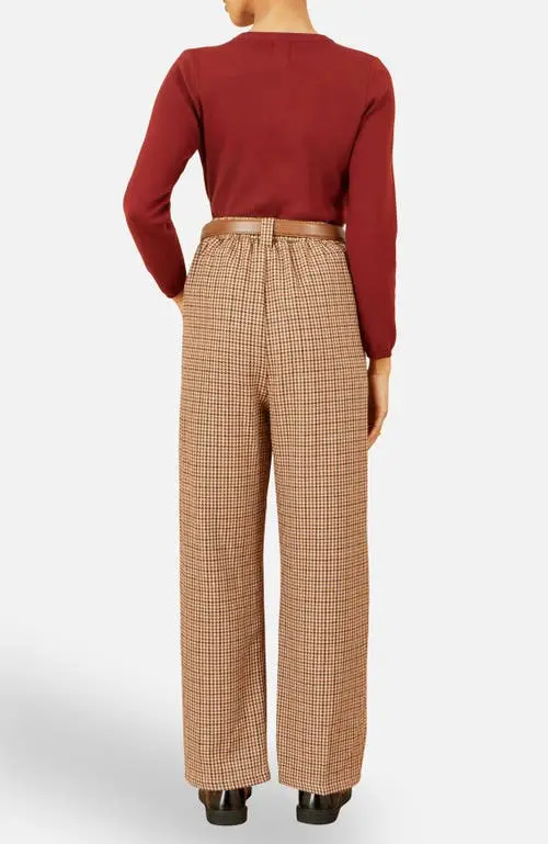 YUMI Check Wide Leg Trousers - Brown