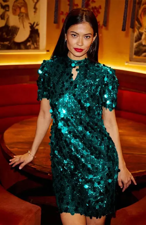YUMI Sequin Tunic Mini Dress - Green