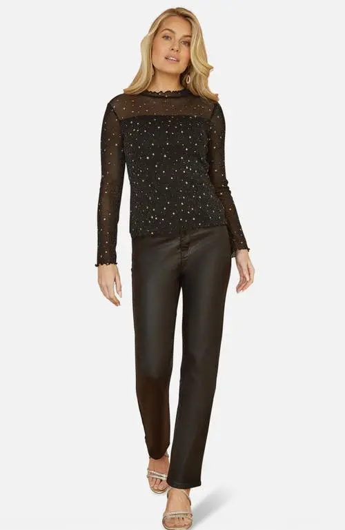 YUMI Mesh Star Print Long Sleeve Top