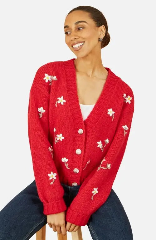 YUMI Hand Embroidered Chunky Knit Cardigan