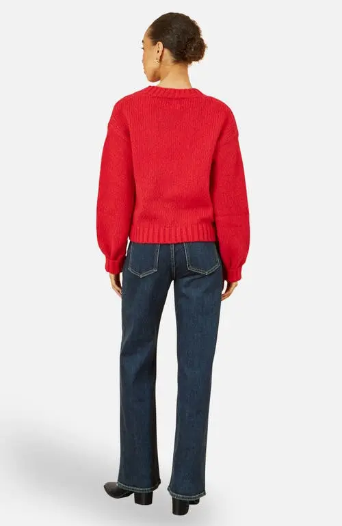 YUMI Hand Embroidered Chunky Knit Cardigan - Red