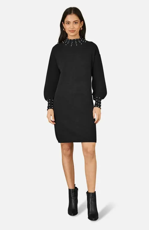 YUMI Embellished Knit Sweater Dress - Black