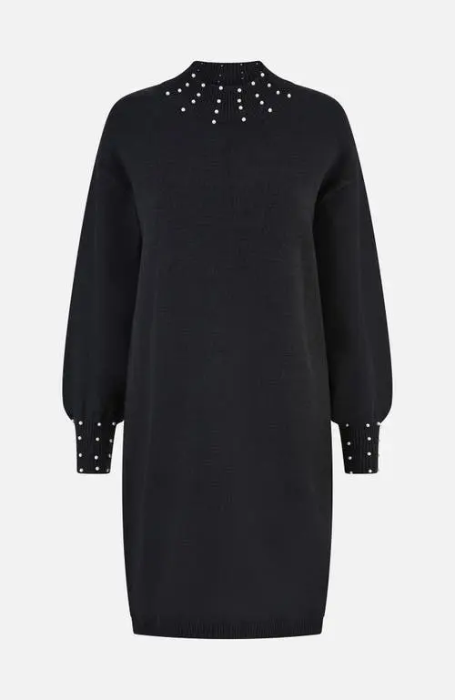 YUMI Embellished Knit Sweater Dress - Black