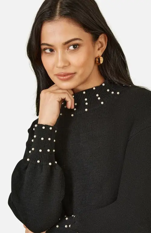 YUMI Embellished Knit Sweater Dress - Black