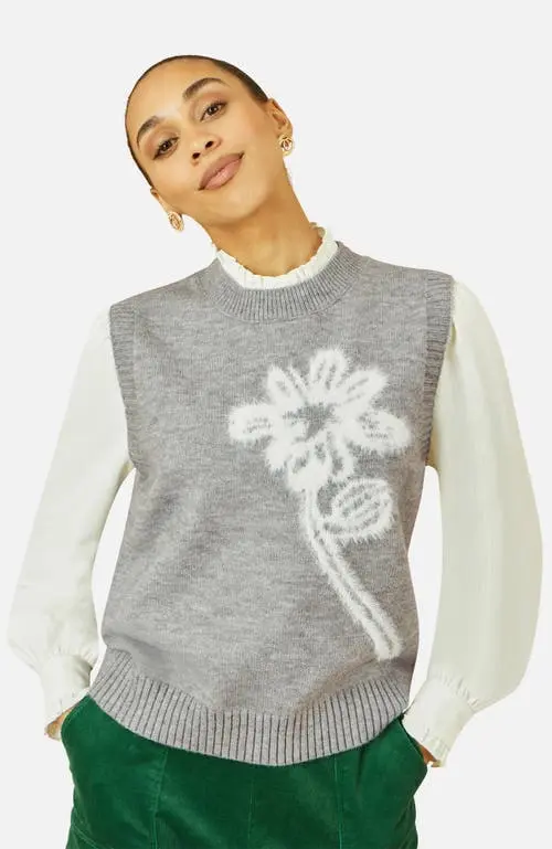 YUMI Knitted Flower Sleeveless Vest - Grey