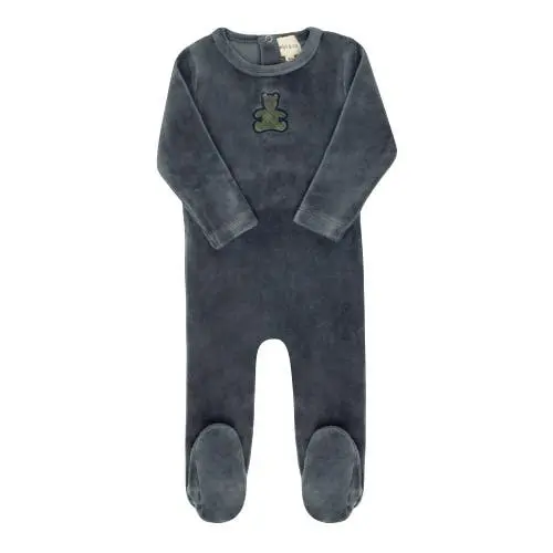 ELY'S & CO. Velour Plaid Bear Footie - Blue