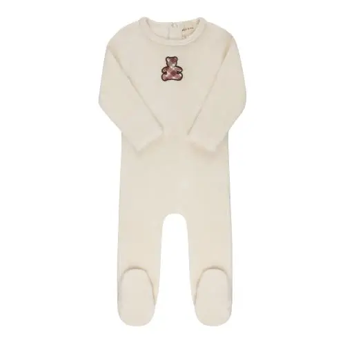 ELY'S & CO. Velour Plaid Bear Footie - Ivory/pink