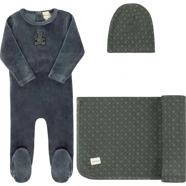 ELY'S & CO. Velour Plaid Bear Take Me Home Set - Blue