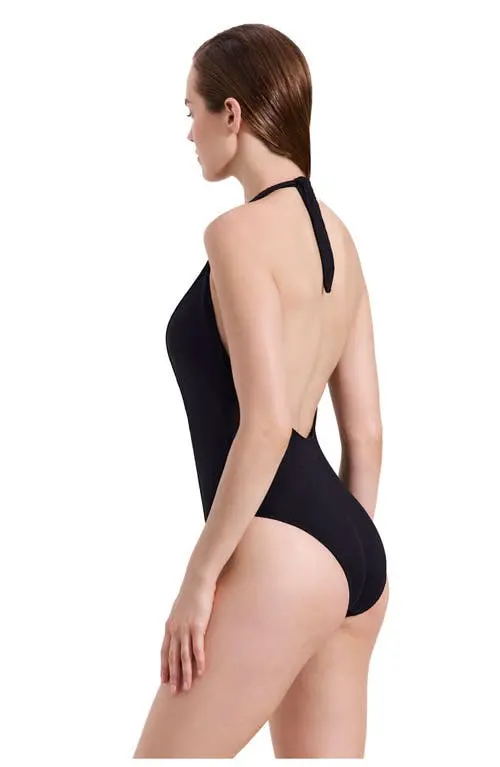 LUMA GOTTEX Emanuelle Deep Plunge Halter One Piece - Black