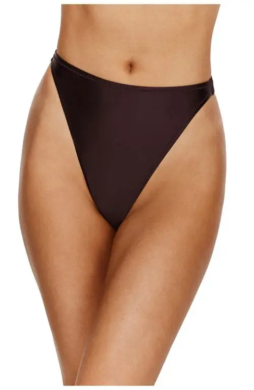 GOTTEX Satin Touch High Waist High Leg Bikini Bottom - Brown