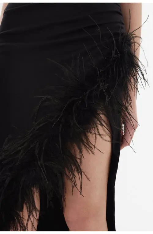LAMARQUE Strapless Midi Dress With Feathers