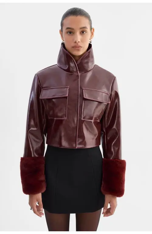 LAMARQUE Hedda Cropped Faux Leather Jacket - Bordeaux