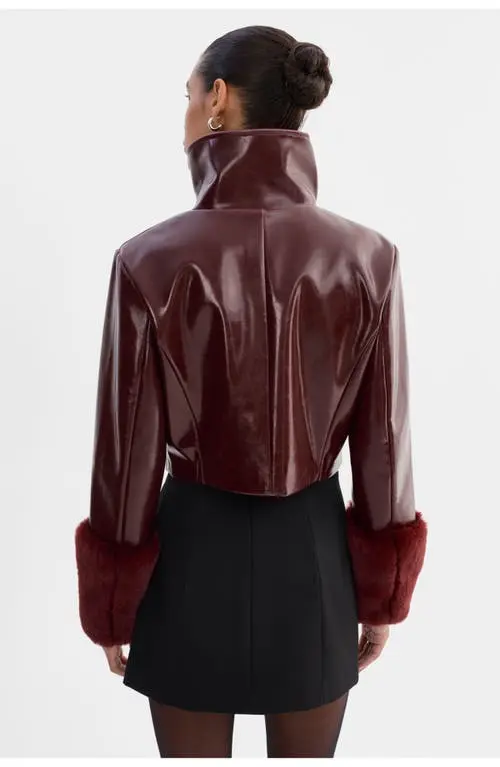 LAMARQUE Hedda Cropped Faux Leather Jacket - Bordeaux