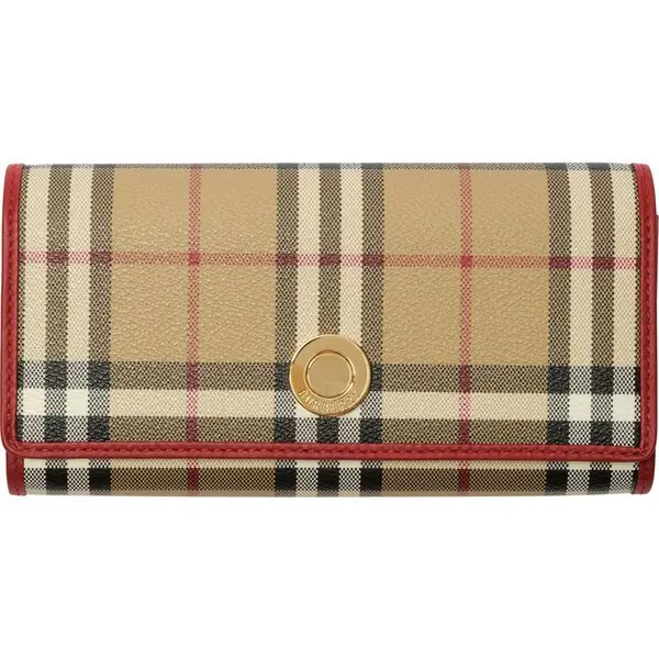Burberry Check Continental Wallet - Archive Beige/ruby Red