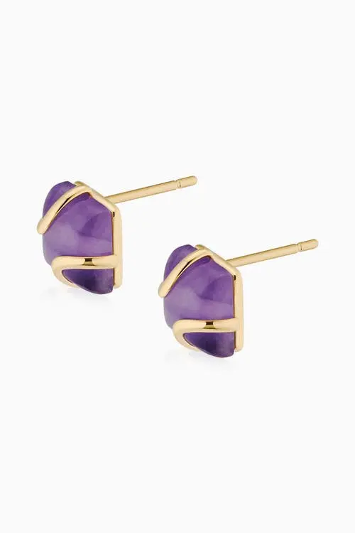 ORADINA 14k Yellow Gold Amethyst Stud Earrings