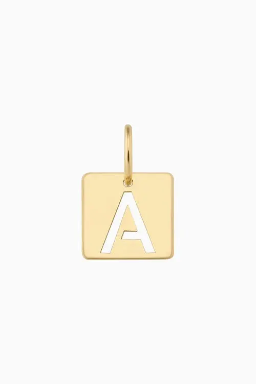 ORADINA 14k Yellow Gold Initial Tile Pendant Charm - Letter A
