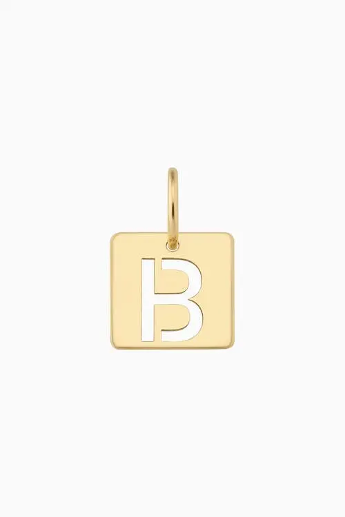 ORADINA 14k Yellow Gold Initial Tile Pendant Charm - Letter B