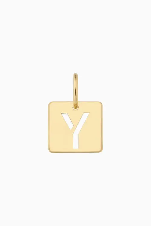 ORADINA 14k Yellow Gold Initial Tile Pendant Charm - Letter D