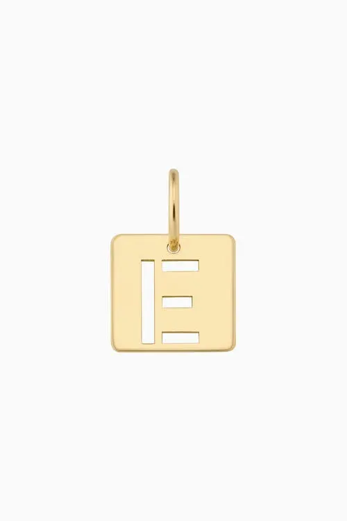 ORADINA 14k Yellow Gold Initial Tile Pendant Charm - Letter E
