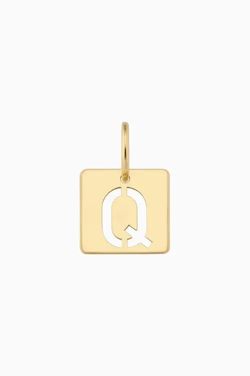 ORADINA 14k Yellow Gold Initial Tile Pendant Charm - Letter H