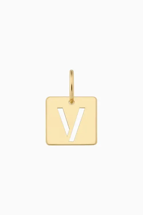 ORADINA 14k Yellow Gold Initial Tile Pendant Charm - Letter I