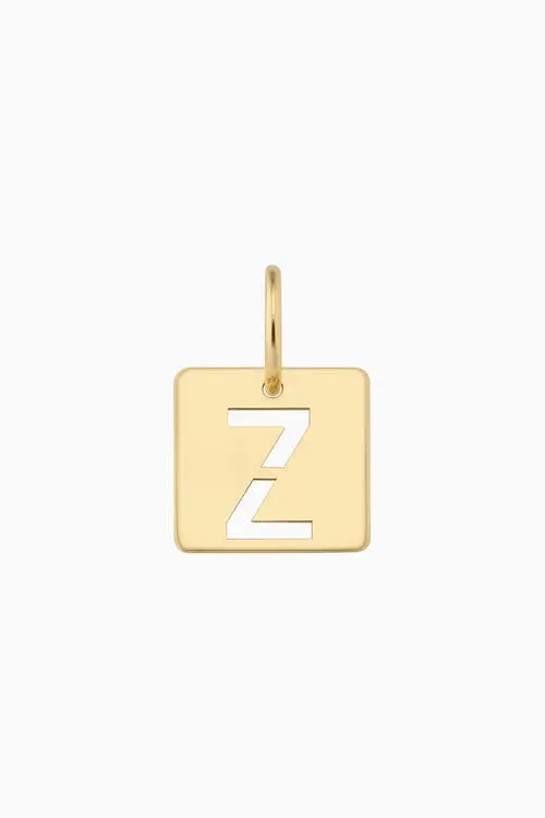 ORADINA 14k Yellow Gold Initial Tile Pendant Charm - Letter J