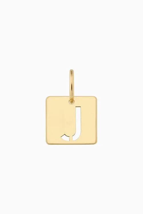 ORADINA 14k Yellow Gold Initial Tile Pendant Charm - Letter J