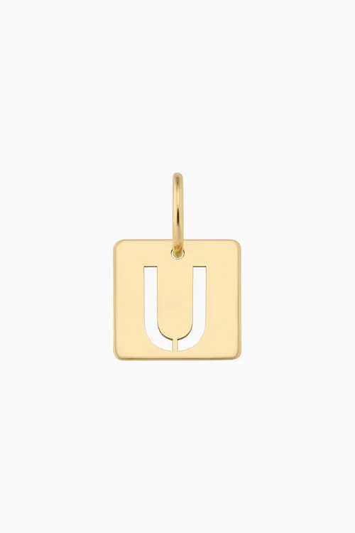ORADINA 14k Yellow Gold Initial Tile Pendant Charm - Letter K