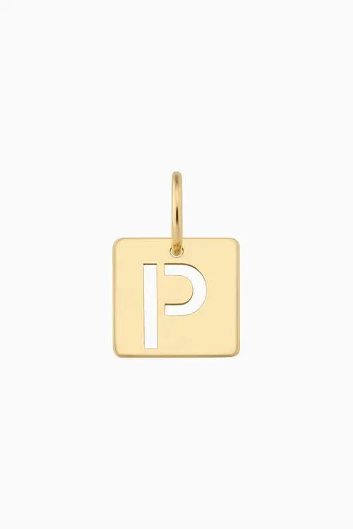 ORADINA 14k Yellow Gold Initial Tile Pendant Charm - Letter L