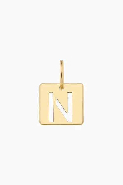 ORADINA 14k Yellow Gold Initial Tile Pendant Charm - Letter N