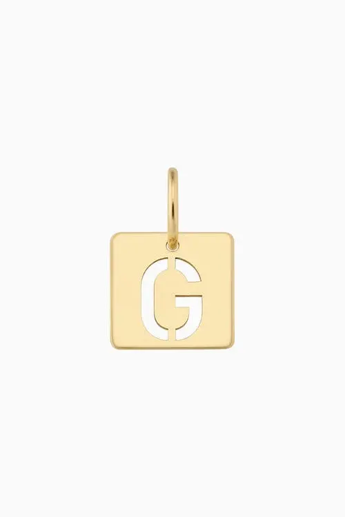 ORADINA 14k Yellow Gold Initial Tile Pendant Charm - Letter O