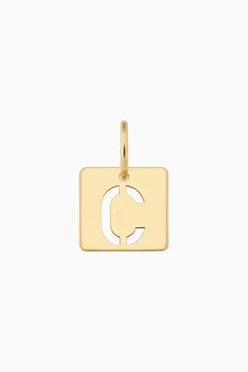 ORADINA 14k Yellow Gold Initial Tile Pendant Charm - Letter P