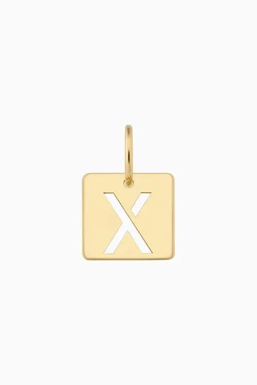 ORADINA 14k Yellow Gold Initial Tile Pendant Charm - Letter Q