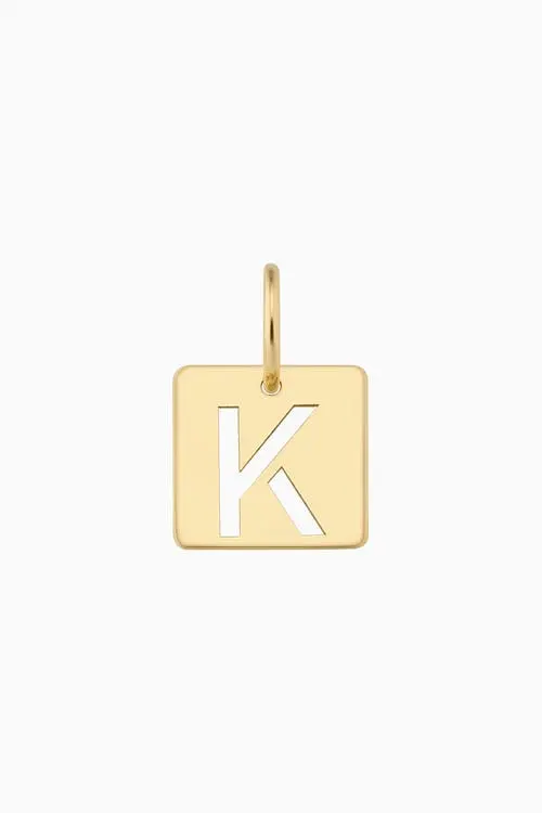 ORADINA 14k Yellow Gold Initial Tile Pendant Charm - Letter R