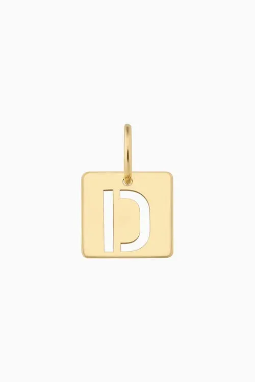 ORADINA 14k Yellow Gold Initial Tile Pendant Charm - Letter S