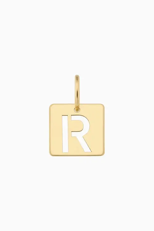 ORADINA 14k Yellow Gold Initial Tile Pendant Charm - Letter T