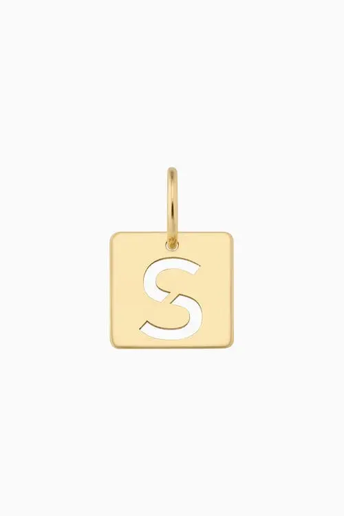 ORADINA 14k Yellow Gold Initial Tile Pendant Charm - Letter U