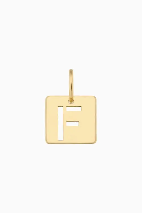 ORADINA 14k Yellow Gold Initial Tile Pendant Charm - Letter W