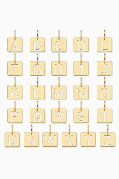 ORADINA 14k Yellow Gold Initial Tile Pendant Charm - Letter Z