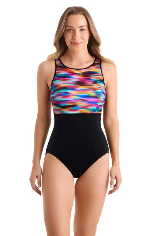 SHAPESOLVER SPORT Binded Highneck One-piece Swimsuit - Seaglass