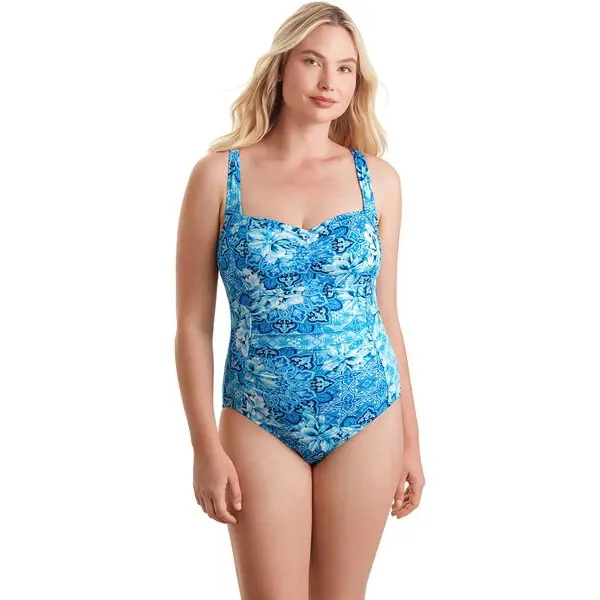 SHAPESOLVER SPORT Shirred Bodice Tank One-piece Swimsuit - Barcelona Blues
