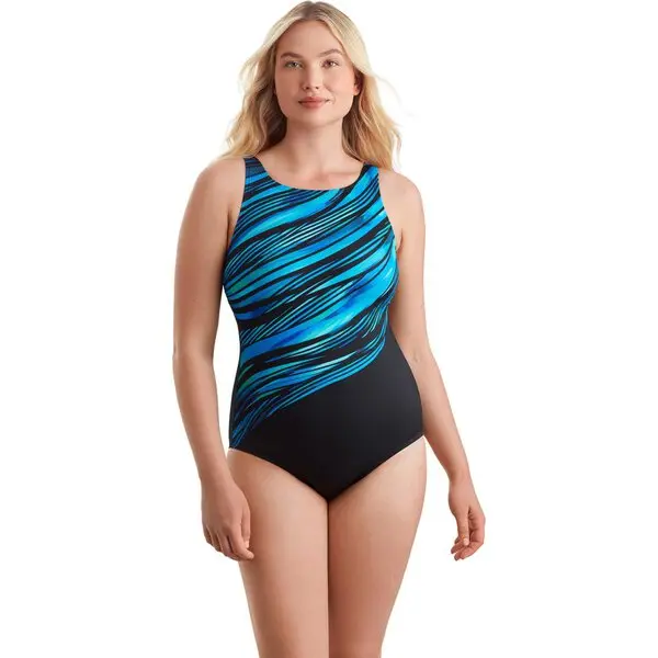 SHAPESOLVER SPORT Highneck One-piece Swimsuit - Blue Wave Power
