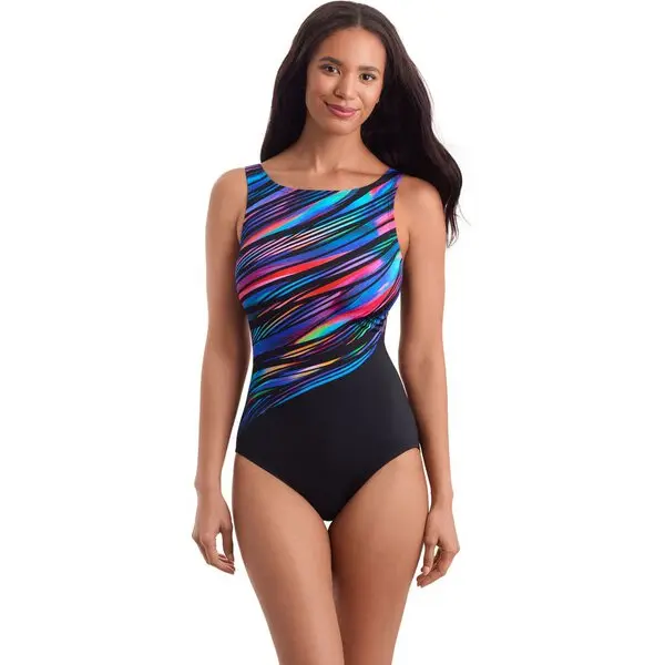 SHAPESOLVER SPORT Highneck One-piece Swimsuit - Multi Wave Power
