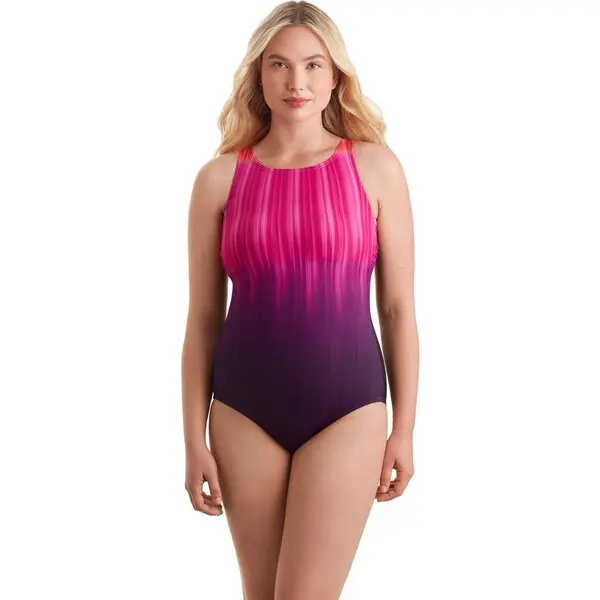 SHAPESOLVER SPORT Highneck One-piece Swimsuit - Pink Crystal Clear