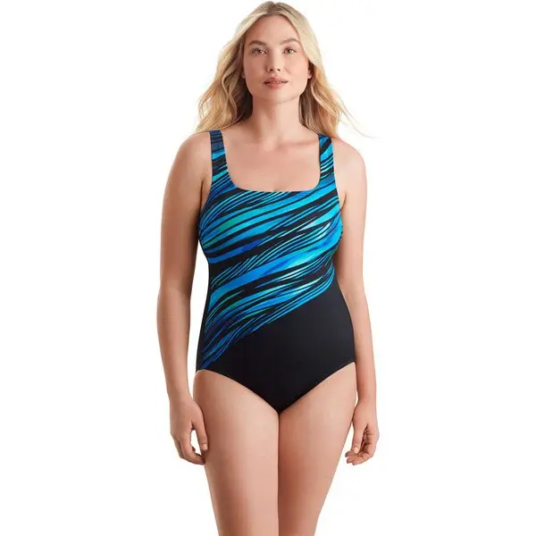 SHAPESOLVER SPORT Scoopneck One-piece Swimsuit - Blue Wave Power